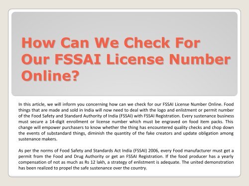 How Can We Check For Our FSSAI License Number Online?