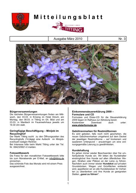 M i t t e i l u n g s b l a t t - Marktgemeinde Titting