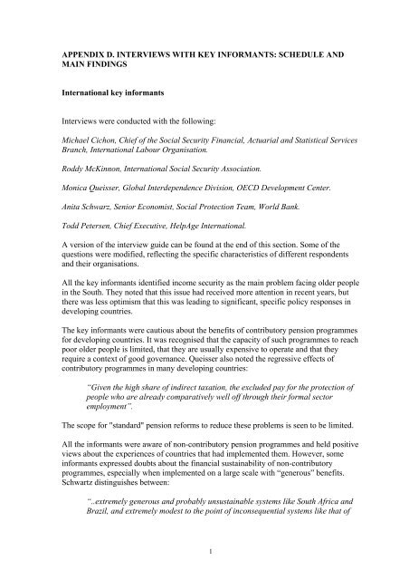 Summary of key informant interviews - School of Environment and ...