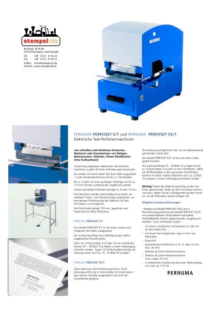 PERNUMA PERFOSET E/T und PERNUMA ... - Stempelcity