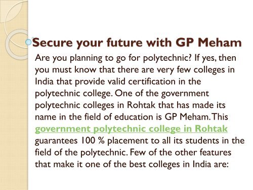 Best government polytechnic college Hisar