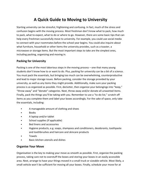 A Quick Guide to Moving to University