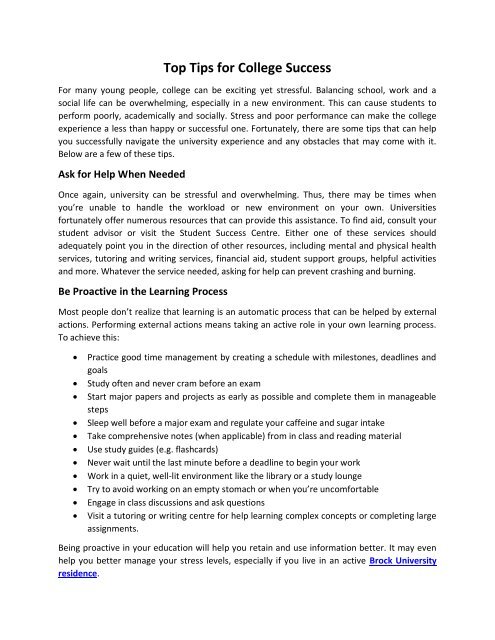 Top Tips for College Success