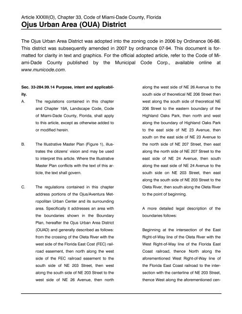 Ojus Urban Area (OUA) District - Miami-Dade Portal