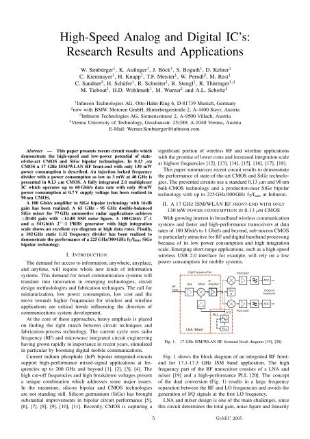 High-Speed Analog and Digital IC's: Research Results and ...