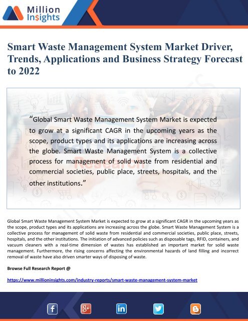 Smart Waste Management System Market Driver, Trends, Applications and ...