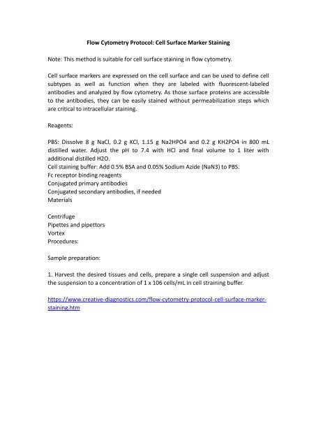 Flow Cytometry Protocol Cell Surface Marker Staining