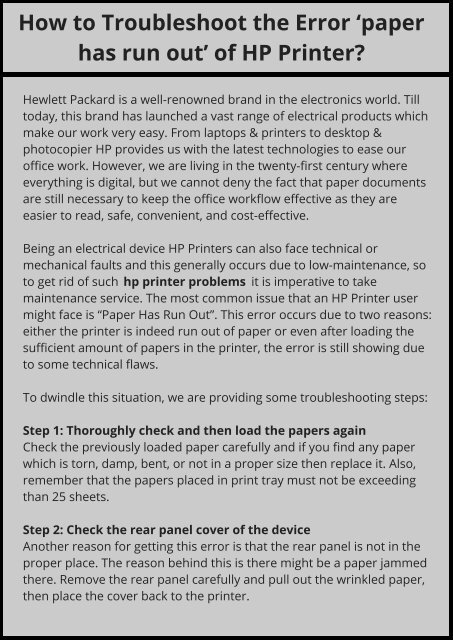 Fix “Paper Has Run Out ” Error Of Hp Printer