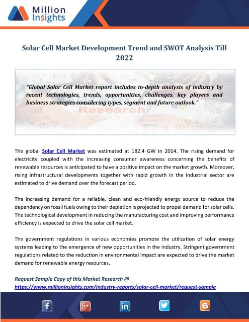 Solar Cell Market Development Trend and SWOT Analysis Till 2022