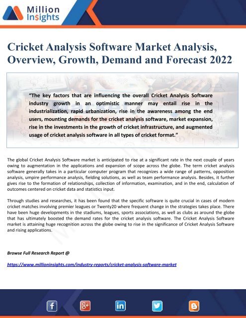 Cricket Analysis Software Market Analysis, Overview, Growth, Demand and ...