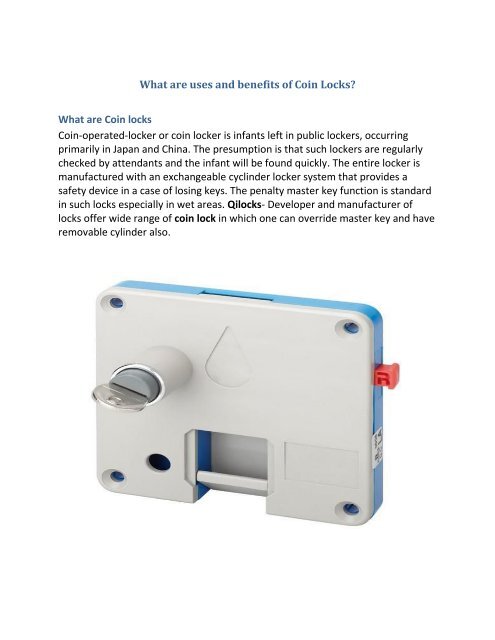 What are uses and benefits of Coin Locks