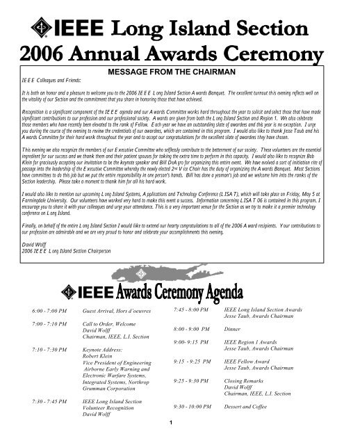 MESSAGE FROM THE CHAIRMAN - IEEE Long Island Section