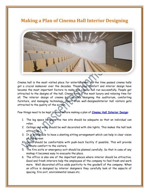 Making a Plan of Cinema Hall Interior Designing