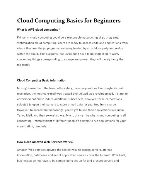 Cloud Computing Basics for Beginners Cloud Computing Basics for Beginners
