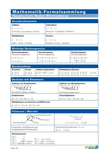 Formelsammlung Mathematik Pdf