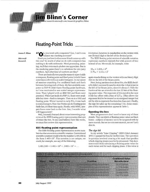 Floating-Point Tricks - IEEE Computer Graphics and Applications Floating-Point Tricks - IEEE Computer Graphics and Applications