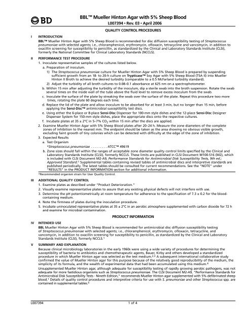 BBL Mueller Hinton Agar with 5% Sheep Blood - BD