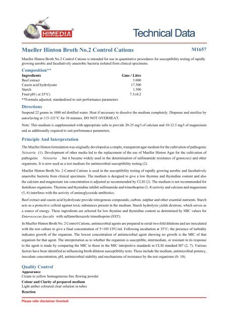 Mueller Hinton Broth No.2 Control Cations - HiMedia Laboratories