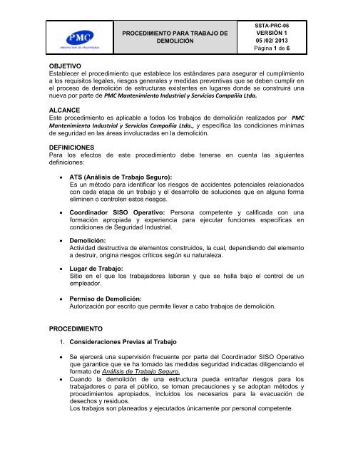 Procedimientos De Trabajo