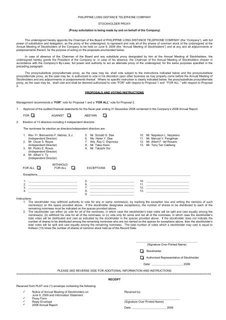 PLDT 2009 Proxy Form
