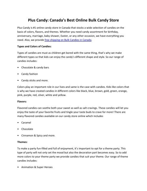 Plus Candy: Canada’s Best Online Bulk Candy Store