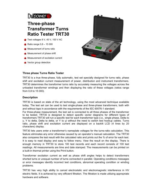 Three-phase Transformer Turns Ratio Tester TRT30 - Tan Delta ...