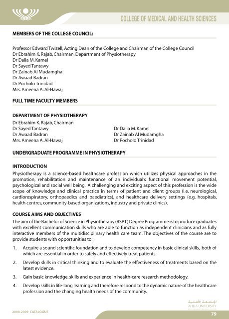 College of MediCal and HealtH SCienCeS