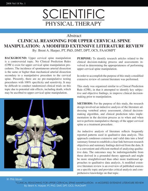 Clinical Reason For Upper Cervical Spine Manipulation - Scientific ...
