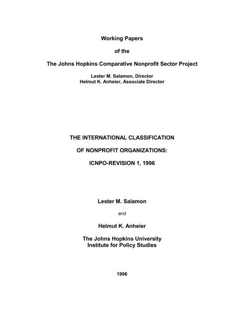 The International Classification of Nonprofit Organizations (ICNPO)