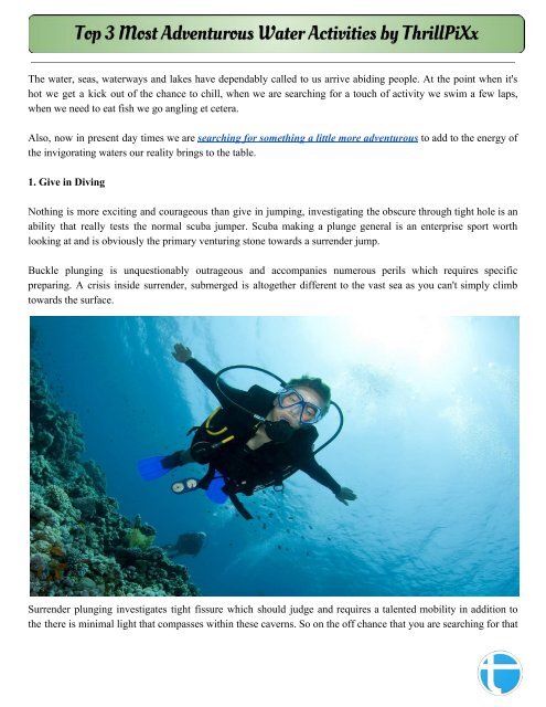 Top 3 Most Adventurous Water Activities by ThrillPiXx