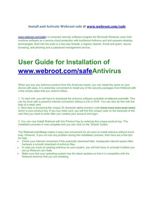 Install and Activate Webroot safe
