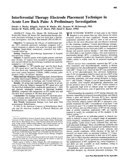 Interferential Therapy Electrode Placement ... - Current Solutions