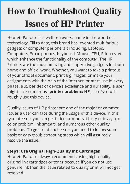 Fix Quality Issues of HP Printer