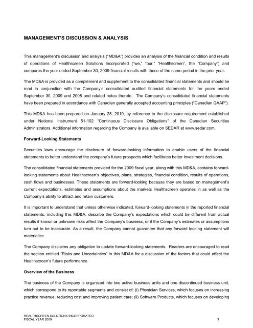 MANAGEMENT'S DISCUSSION & ANALYSIS