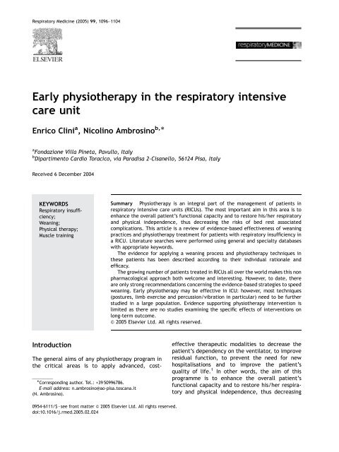 Early physiotherapy in the respiratory intensive care unit