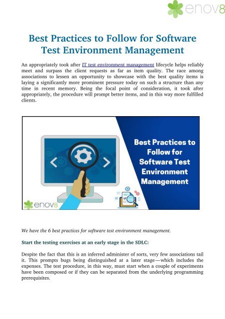 Best Practices to Follow for Software Test Environment Management