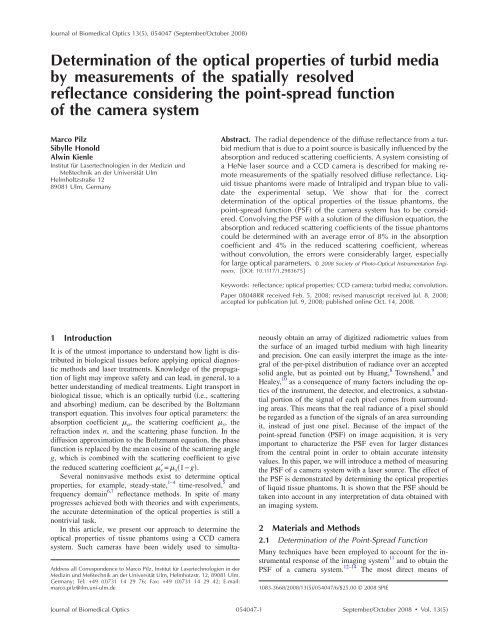 Determination of the optical properties of turbid media by ... - ILM
