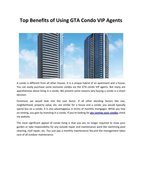 Top-Benefits-of-Using-GTA-Condo-VIP-Agents