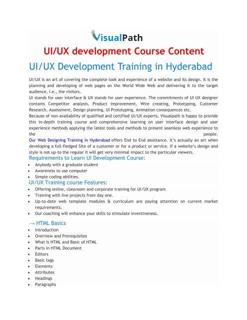 UI Development Online Training and Course Content