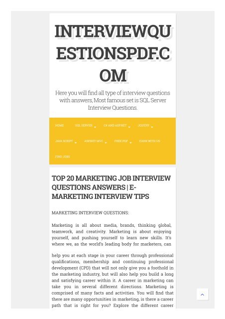 TOP 20 MARKETING JOB INTERVIEW QUESTIONS ANSWERS