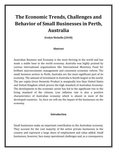 The Economic Trends, Challenges and Behavior of Small Businesses in ...