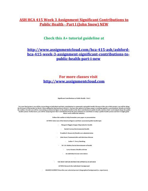 ASH HCA 415 Week 3 Assignment