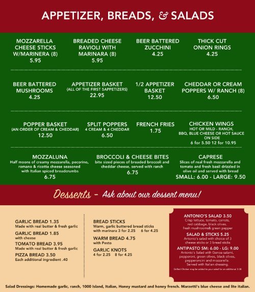 State Line Pizza Menu Dyer