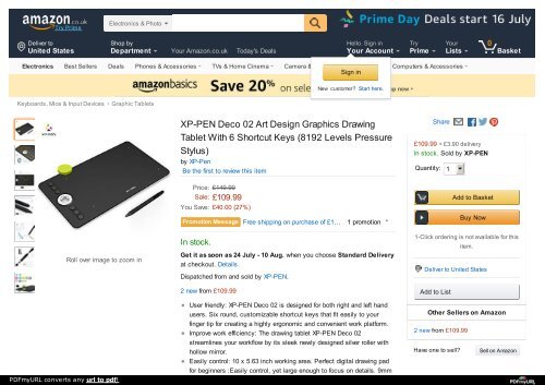 XP-PEN Deco 02 Art Design Graphics Drawing Tablet With 6 Shortcut Keys