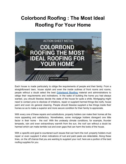 ColorBond Roofing : The Ultimate Roofing Solution