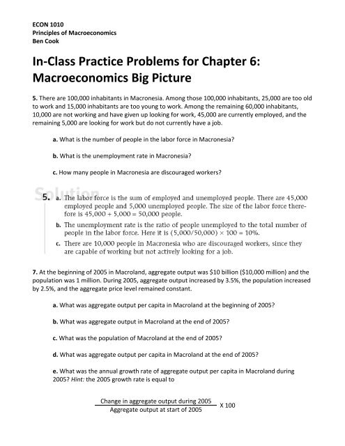 In-Class Practice Problems for Chapter 6: Macroeconomics Big Picture