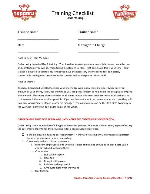 Training Checklist