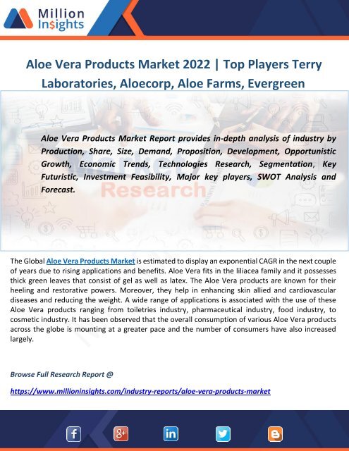 Aloe Vera Products Market 2022 Top Players Terry Laboratories, Aloecorp ...