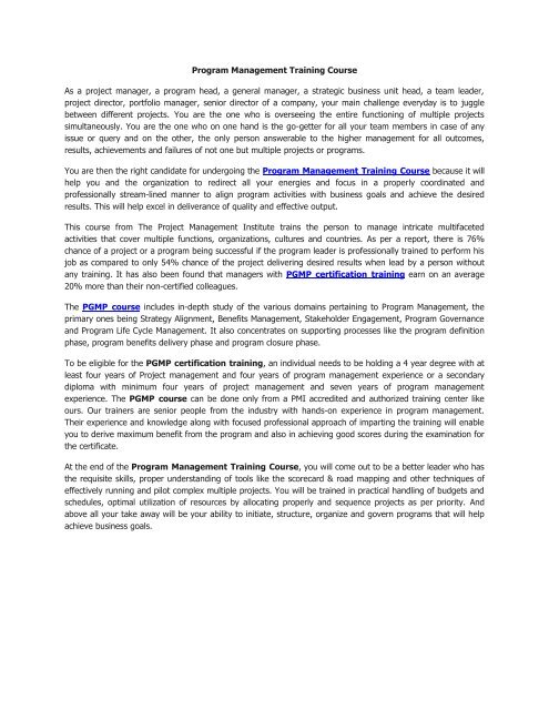 Program Management Training Course
