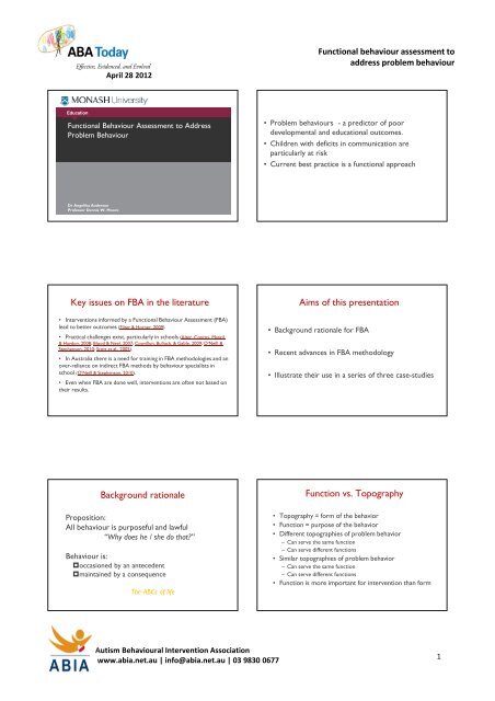 Functional behaviour assessment to address problem behaviour